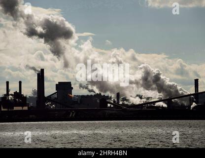 The steel mills in the Hamilton waterfront harbour are shown in ...
