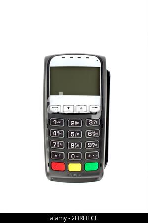Vertical shot of the credit card terminal isolated on the white ...