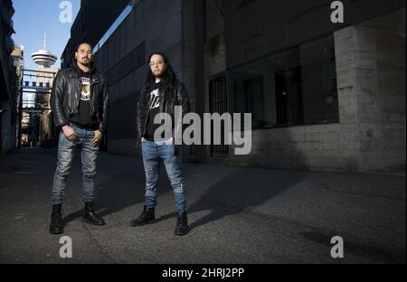 Quinton Nyce, left, and Darren Metz of Snotty Nose Rez Kids pose for a ...