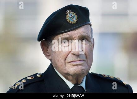 Colonel David Hart, a veteran of the Raid on Dieppe is shown during an ...