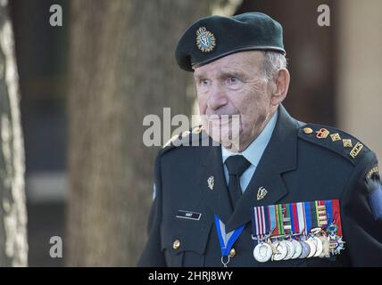 Colonel David Hart, a veteran of the Raid on Dieppe is shown during an ...