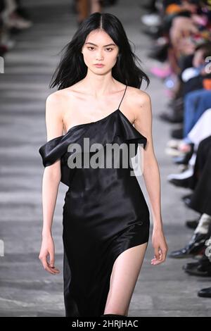Model He Cong walks on the runway at the Coperni fashion show during ...