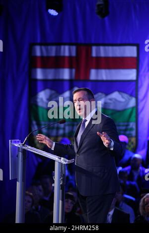 Alberta Premier Jason Kenney delivers his address to the Alberta United ...