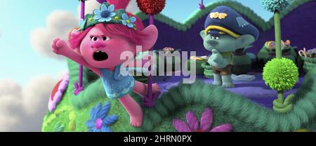 TROLLS WORLD TOUR, from left; Cooper (voice: Ron Funches), Queen ...