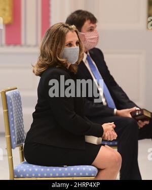 Chrystia Freeland is sworn in as Finance Minister by Clerk of the Privy ...