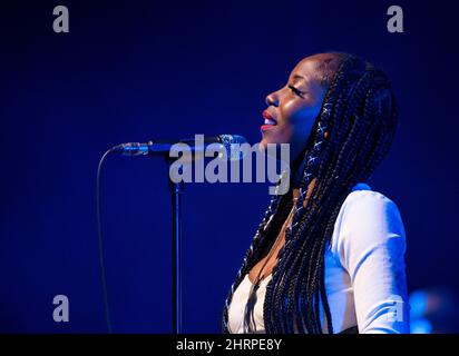 York, UK. 26th Feb, 2022. Nadine Caesar, lead singer of British soul ...