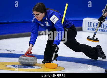 Italy skip Stefania Constantini makes a shot against Team Canada at the ...
