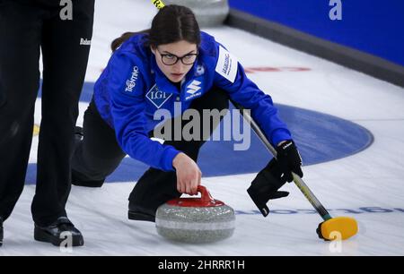 Italy skip Stefania Constantini makes a shot against Russia at the ...