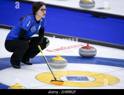Italy skip Stefania Constantini directs her teammates against Scotland ...