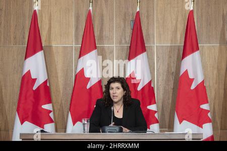 Auditor general Karen Hogan speaks at a news conference about four ...