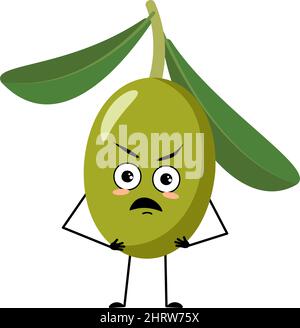 Angry green olive, illustration, vector on white background Stock ...