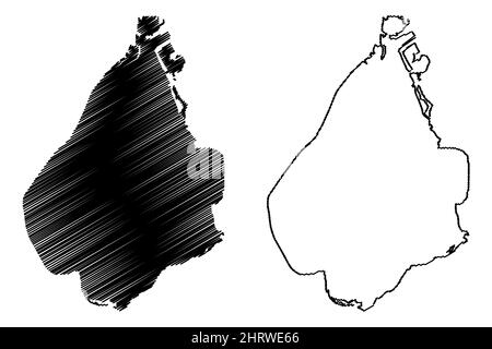 Amager island (Kingdom of Denmark) map vector illustration, scribble ...