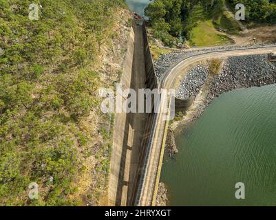 Eungella Dam overflow channel which is dry due to low water levels ...