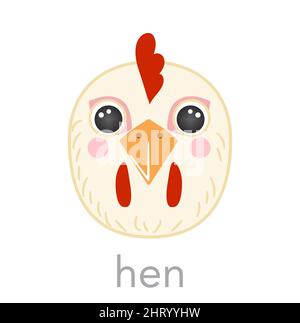 Happy cartoon chicken. Hen portrait, farm food symbol Stock Vector ...