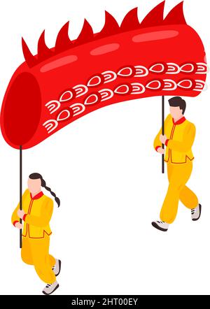 Isometric chinese new year composition with human character holding red ...