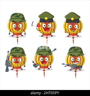 A charming soldier red chinese lamp cartoon picture bring a gun machine ...