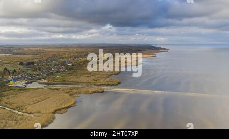 Aerial view of the autumn colored coastal zone of Lake Peipsi Stock ...