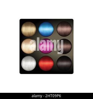 Hair coloring realistic set with isolated image of panel with colored ...