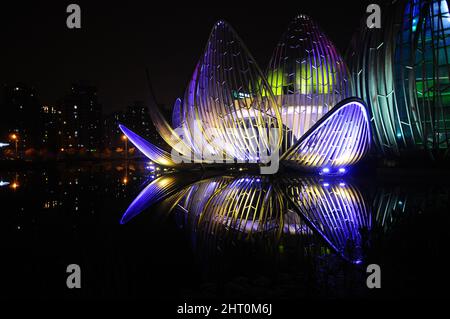 Lotus flower installation at nigh Stock Photo - Alamy