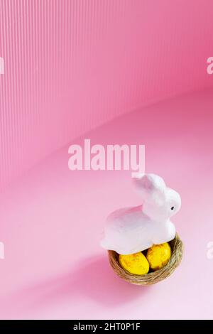 Easter card with bird's nest, golden eggs and polish text: Happy Easter ...