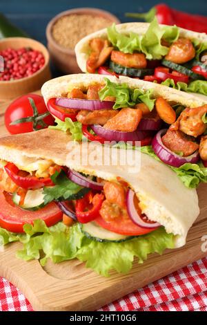 Concept of tasty food with pitas with chicken, close up Stock Photo - Alamy