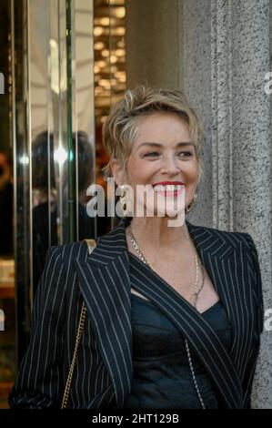 Milan, Sharon Stone arrives in the Dolce & Gabbana store in via ...