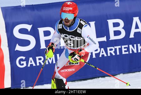 MEILLARD Loic (Switzerland) celebrates at the finish line over the lead ...