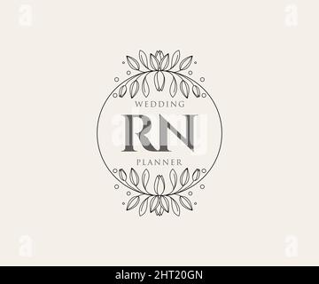 RN Initials letter Wedding monogram logos collection, hand drawn modern ...
