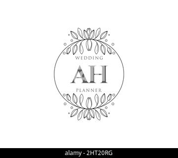 AH Initials letter Wedding monogram logos collection, hand drawn modern minimalistic and floral ...
