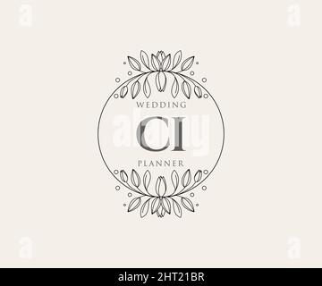 CI Initials letter Wedding monogram logos collection, hand drawn modern ...