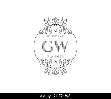 GW Initials letter Wedding monogram logos template, hand drawn modern ...