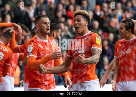 Jordan Lawrence-Gabriel #4 of Blackpool celebrates his goal to make it ...