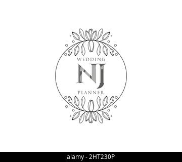 NJ Initials letter Wedding monogram logos collection, hand drawn modern ...