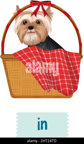 Preposition wordcard with dog and basket illustration Stock Vector ...
