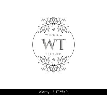WT Initials letter Wedding monogram logos collection, hand drawn modern ...
