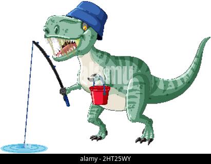 Tyrannosaurus rex dinosaur fishing in cartoon style illustration Stock ...