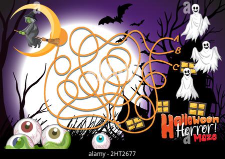 Halloween horror maze game template illustration Stock Vector Image ...
