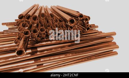 3d image metal copper pipes background round shape engineering profile ...
