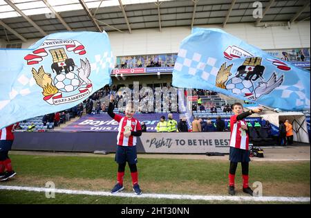 Coventry City flag bearers pitchside before the Sky Bet Championship ...