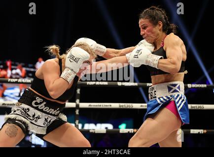 Ebonie Jones (left) and Effy Kathopouli in action during the junior ...