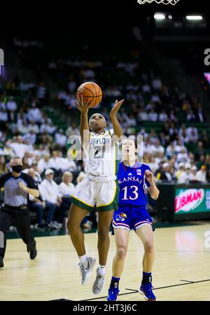 Kansas Jayhawks guard Holly Kersgieter (13) scores during the first ...