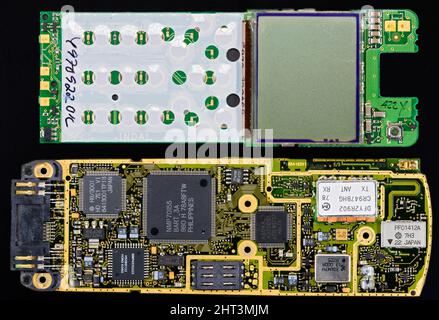 The main printed circuit board (reverse side) of a Nokia NHE-8 mobile ...