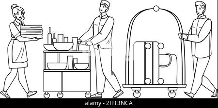 Hotel Room Service Servicing Client Set Vector. Woman Housemaid ...