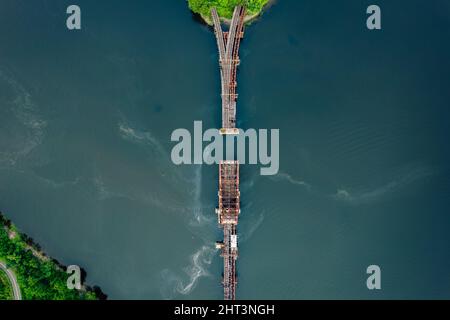 Aerial view of the famous Crook Point Bascule Bridge, a defunct ...