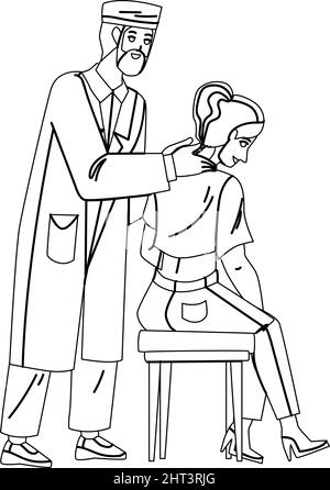 Cervical Spine Examination And Treatment Vector. Doctor Neurologist ...