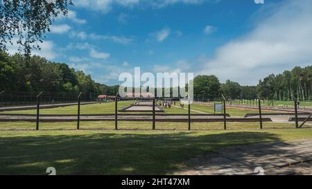Closeup shot of the gates of the Stuthoff Nazi concentration camp ...