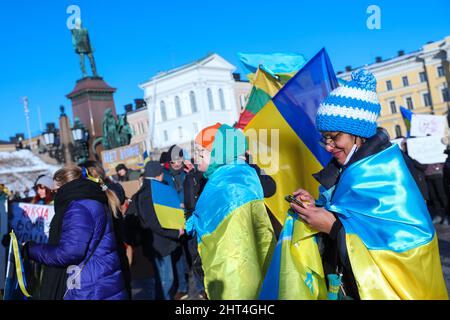 People gather at the Senate Square during a Ukraine-Russia Anti-war ...