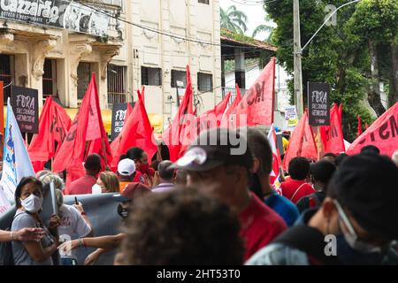 Closeup of brazilians protest against the government of President Jair ...