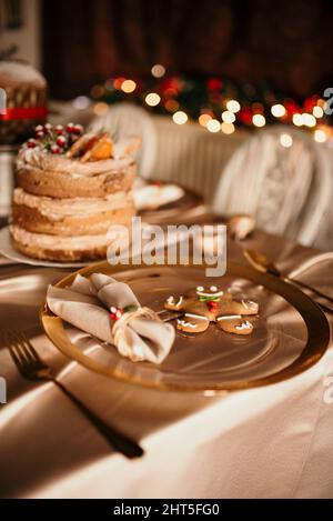 Christmas table with decorations for family gatherings Stock Photo - Alamy