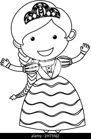Cute princess doodle outline for colouring illustration Stock Vector ...